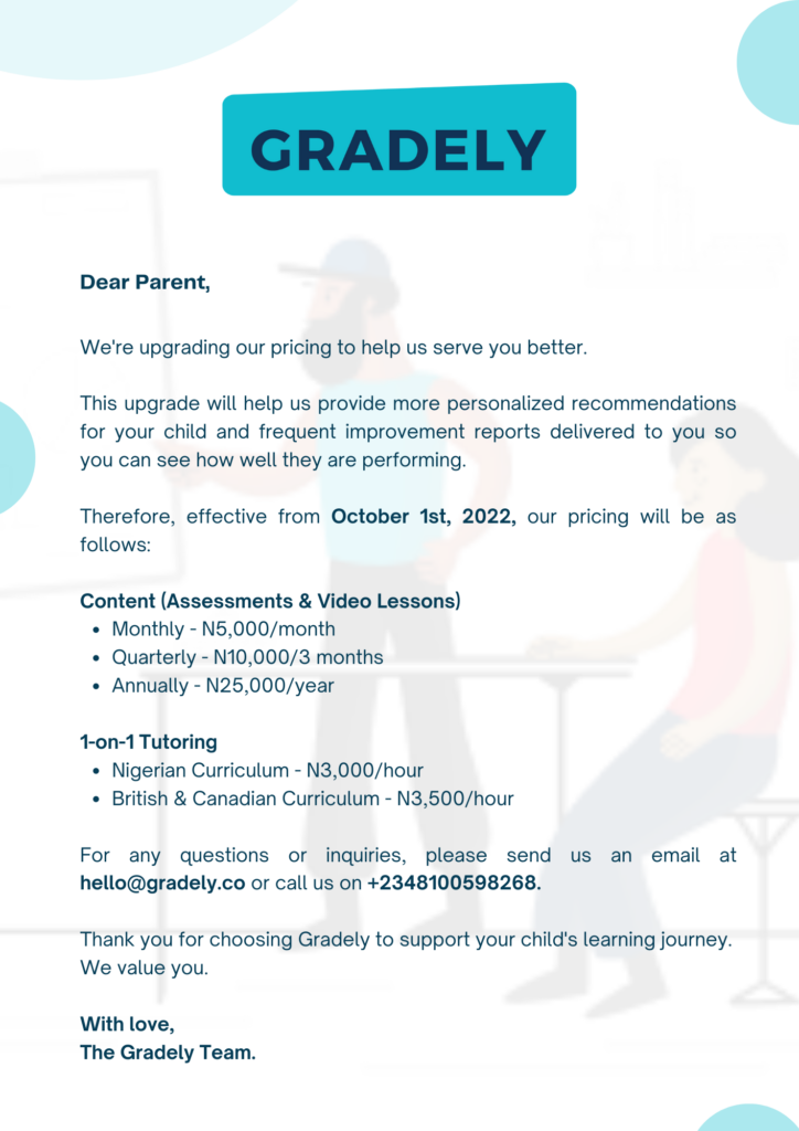 Gradely | Gradely Price Upgrade